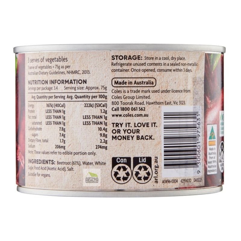 [Expiry Date: 01/06/2028] Coles Australian Sliced Beetroot 425g ...