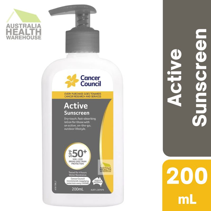 [Expiry: 07/2027] Cancer Council Active Pump Sunscreen SPF 50+ 200mL ...